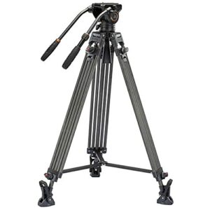 cayer bv25lh video tripod system, 74 inch carbon fiber professional heavy duty camera tripod kit, twin tube tripod leg with k3 fluid drag head, 2 pan bar handles, max loading 13.2 lb