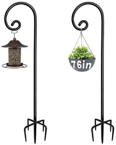 artigarden outdoor shepherd hooks 76 inch tall for bird feeder (2 packs), adjustable metal garden poles for hanging plants solar light lantern, bright black