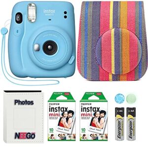 fujifilm instax mini 11 camera with case, fuji instant film (20 sheets) and photo album (sky blue)