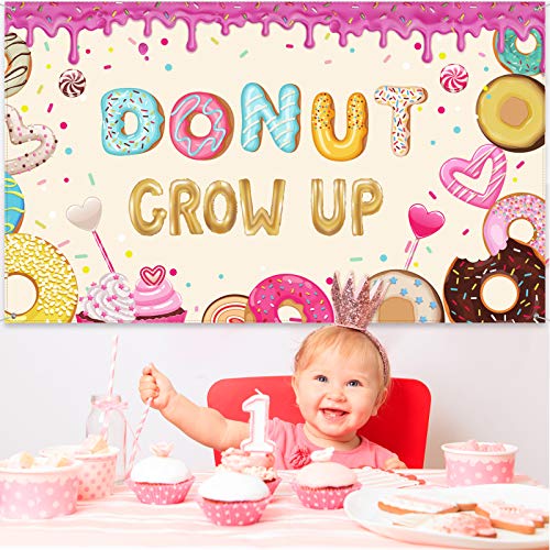 Donut Grow up Birthday Backdrop Sweet Donuts Photography Background Donut Party Decorations for Newborn Kids Girls Birthday Party Baby Shower Party Supplies