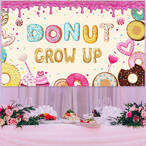 Donut Grow up Birthday Backdrop Sweet Donuts Photography Background Donut Party Decorations for Newborn Kids Girls Birthday Party Baby Shower Party Supplies