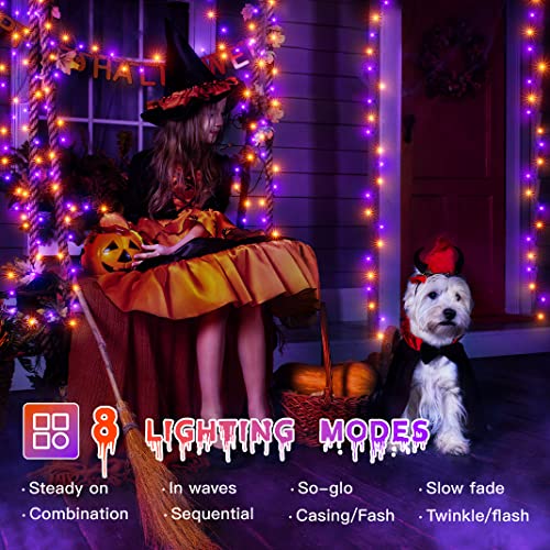 Ollny Halloween Lights Outdoor Indoor Decorations, 78FT 240LED Orange and Purple String Lights Waterproof, 8 Modes Plug in Timer Halloween LED Fairy Lights for Party Yard Tree Room Holiday Decor