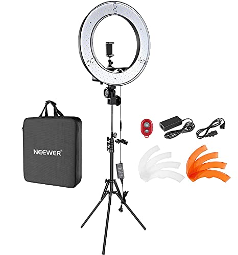 Neewer 18"/48cm LED Ring Light: 52W Dimmable LED Ringlight Makeup Selfie Light Ring with Stand/Soft Tube/Phone Holder/Filter for Camera Phone Photography YouTube TikTok Video Blogging Live Streaming