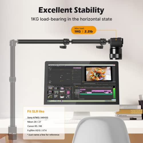 PICTRON VIJIM LS06 Flexible Arm Detachable 2-Section Magic Arm with 1/4" Interface Mount on Any Camera Desk Mount Stand for Overhead Shooting