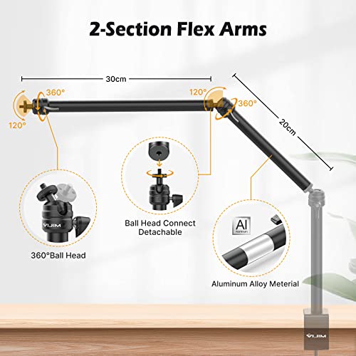 PICTRON VIJIM LS06 Flexible Arm Detachable 2-Section Magic Arm with 1/4" Interface Mount on Any Camera Desk Mount Stand for Overhead Shooting