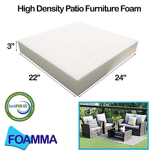 Foamma High Density Outdoor Cushion Replacement for Patio Furniture Premium Comfort and Support 3” x 22” x 24” Cover Not Included