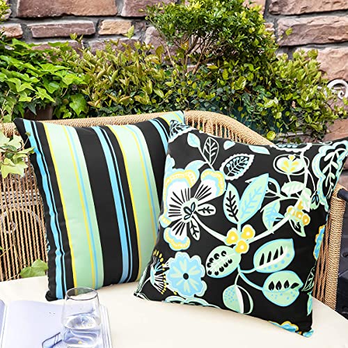 BLACKTHX Pack of 2 Outdoor Pillow Covers, Outdoor Pillow Covers 18x18 Waterproof, Decorative Cushion Cases for Patio Furniture Garden (Black Green, 18 x 18 Inches)