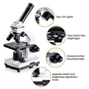 BEBANG 100X-2000X Microscope for Kids Students Adults, with Microscope Slides, Professional Biological Microscope Kit for Kids Students School Laboratory Education