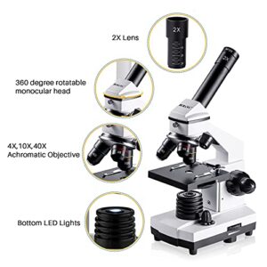 BEBANG 100X-2000X Microscope for Kids Students Adults, with Microscope Slides, Professional Biological Microscope Kit for Kids Students School Laboratory Education