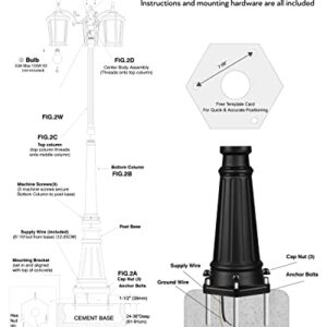 VIANIS Outdoor Lamp Post Lights with Dusk to Dawn Sensor, Triple Head Street Pole Light Fixtures Waterproof, Outside Electric Lantern Backyard Lighting, Christmas Lamp Post for Garden Patio Driveway