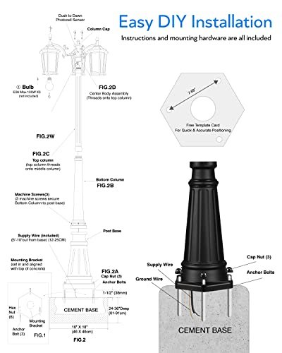 VIANIS Outdoor Lamp Post Lights with Dusk to Dawn Sensor, Triple Head Street Pole Light Fixtures Waterproof, Outside Electric Lantern Backyard Lighting, Christmas Lamp Post for Garden Patio Driveway