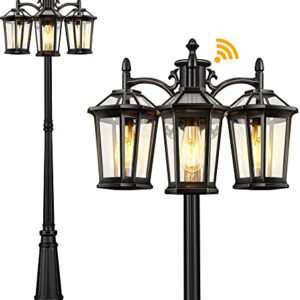 VIANIS Outdoor Lamp Post Lights with Dusk to Dawn Sensor, Triple Head Street Pole Light Fixtures Waterproof, Outside Electric Lantern Backyard Lighting, Christmas Lamp Post for Garden Patio Driveway