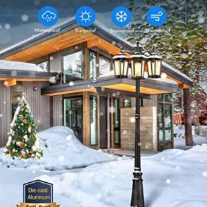 VIANIS Outdoor Lamp Post Lights with Dusk to Dawn Sensor, Triple Head Street Pole Light Fixtures Waterproof, Outside Electric Lantern Backyard Lighting, Christmas Lamp Post for Garden Patio Driveway