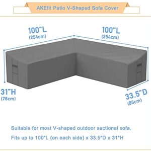 AKEfit Patio V Shaped Sectional Sofa Cover, Waterproof 600D Heavy Duty Outdoor Patio Furniture Set Covers Patio Garden Couch Covers 100"x100"x30"