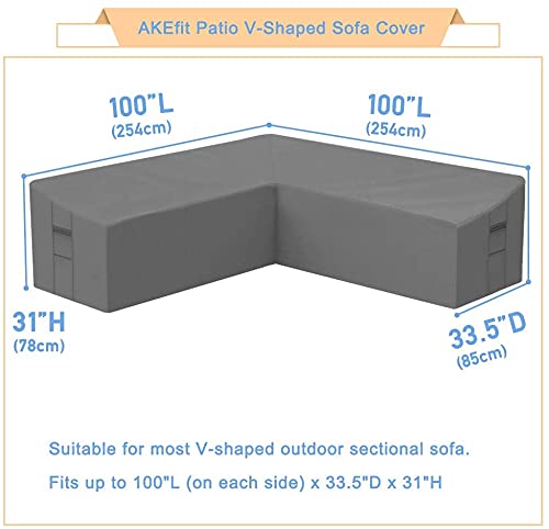 AKEfit Patio V Shaped Sectional Sofa Cover, Waterproof 600D Heavy Duty Outdoor Patio Furniture Set Covers Patio Garden Couch Covers 100"x100"x30"