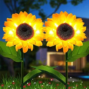 2 pack sunflower solar lights outdoor garden decorative, automatic charging solar garden lights decorative, ip65 waterproof led landscape solar outdoor lights for garden patio lawn yard