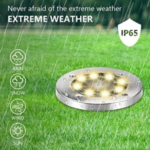 XSUPER Solar Ground Lights, 8 LED Solar Garden Lights, Waterproof In-Ground Landscape Lights, 8 Packs Solar Lights Outdoor Disk Lights for Patio Pathway Lawn Yard Deck Driveway Walkway, Warm White