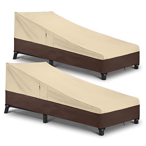 Arcedo Outdoor Chaise Lounge Cover, Waterproof Patio Chaise Lounge Chair Cover with Air Vents, All Weather Resistant Patio Furniture Covers, 80" L x 32" W x 25" H, Beige and Brown, 2 Pack