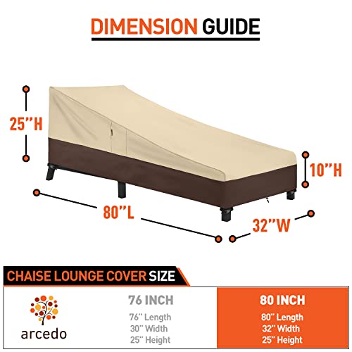 Arcedo Outdoor Chaise Lounge Cover, Waterproof Patio Chaise Lounge Chair Cover with Air Vents, All Weather Resistant Patio Furniture Covers, 80" L x 32" W x 25" H, Beige and Brown, 2 Pack