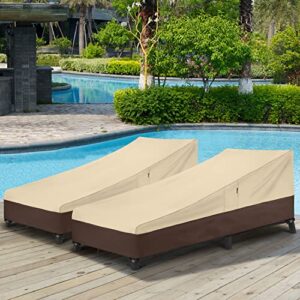 Arcedo Outdoor Chaise Lounge Cover, Waterproof Patio Chaise Lounge Chair Cover with Air Vents, All Weather Resistant Patio Furniture Covers, 80" L x 32" W x 25" H, Beige and Brown, 2 Pack