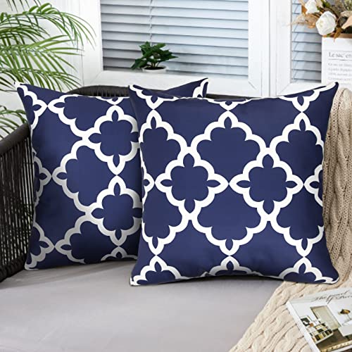 cygnus 20x20 Inch Navy Blue and White Throw Pillow Covers Case Outdoor Waterproof Pillowcase for Patio Furniture Sunbrella Outside Set of 2