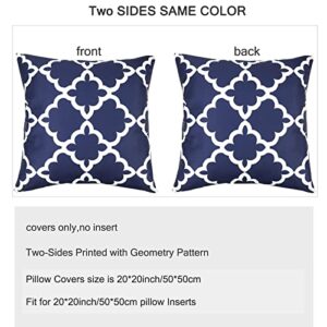 cygnus 20x20 Inch Navy Blue and White Throw Pillow Covers Case Outdoor Waterproof Pillowcase for Patio Furniture Sunbrella Outside Set of 2