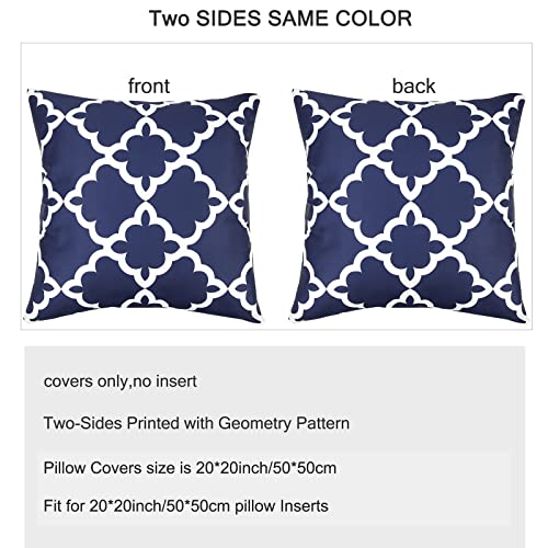 cygnus 20x20 Inch Navy Blue and White Throw Pillow Covers Case Outdoor Waterproof Pillowcase for Patio Furniture Sunbrella Outside Set of 2