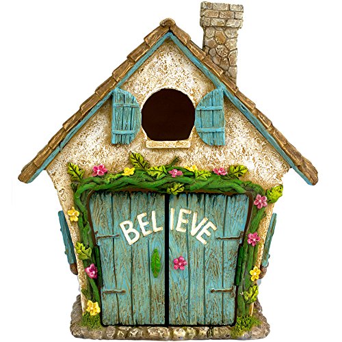 Twig & Flower The Adorable Believe Fairy Garden House - 8" Tall - Hand Painted Fairy Doors That Open Fairy House, Fairy Garden Decor, Fairy Garden Accessories Gnome Gifts for Her