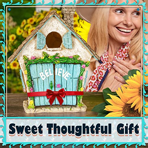 Twig & Flower The Adorable Believe Fairy Garden House - 8" Tall - Hand Painted Fairy Doors That Open Fairy House, Fairy Garden Decor, Fairy Garden Accessories Gnome Gifts for Her