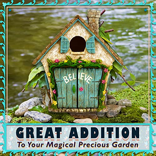 Twig & Flower The Adorable Believe Fairy Garden House - 8" Tall - Hand Painted Fairy Doors That Open Fairy House, Fairy Garden Decor, Fairy Garden Accessories Gnome Gifts for Her