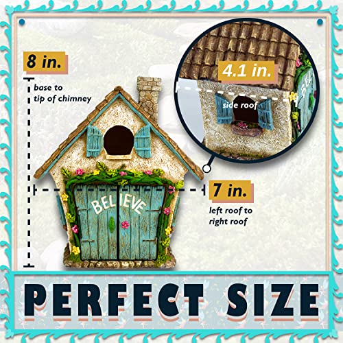 Twig & Flower The Adorable Believe Fairy Garden House - 8" Tall - Hand Painted Fairy Doors That Open Fairy House, Fairy Garden Decor, Fairy Garden Accessories Gnome Gifts for Her