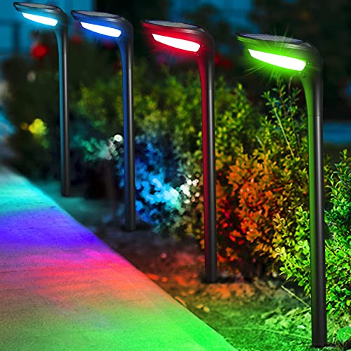 Solar Lights Outdoor Waterproof - 150 Lumen Bright Solar Pathway Lights with 9 Lighting Mode, Solar Garden Lights Christmas Decorations for Outside Landscape Yard Backyard Path Walkway Decor, 4 Pack