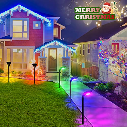 Solar Lights Outdoor Waterproof - 150 Lumen Bright Solar Pathway Lights with 9 Lighting Mode, Solar Garden Lights Christmas Decorations for Outside Landscape Yard Backyard Path Walkway Decor, 4 Pack