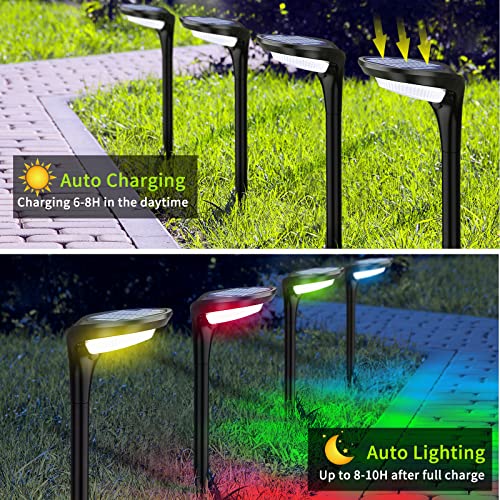 Solar Lights Outdoor Waterproof - 150 Lumen Bright Solar Pathway Lights with 9 Lighting Mode, Solar Garden Lights Christmas Decorations for Outside Landscape Yard Backyard Path Walkway Decor, 4 Pack