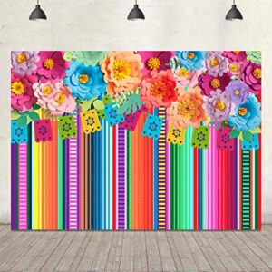 Ticuenicoa 7x5ft Mexican Fiesta Backdrop Photobooth Flowers Fiesta Background Drop Cinco De Mayo Backdrop for Pictures Floral Stripes Flags Birthday Party Mexican Party Decorations Photo Booth Props