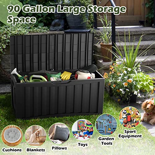 Giantex Outdoor Storage Deck Box - 90 Gallon Waterproof Large Container for Pillows, Tools, Sports Equipment, Lockable Resin Storage Bins for Outside, Yard, Garden, Patio Storage Box