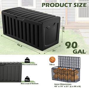 Giantex Outdoor Storage Deck Box - 90 Gallon Waterproof Large Container for Pillows, Tools, Sports Equipment, Lockable Resin Storage Bins for Outside, Yard, Garden, Patio Storage Box