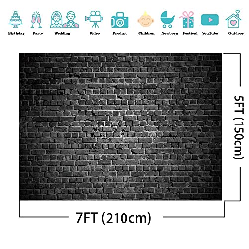 AIIKES 7x5FT Black Brick Backdrop Brick Wall Backdrop for Photography Baby Shower Birthday Party Decoration Backdrop Photo Studio Props11-894