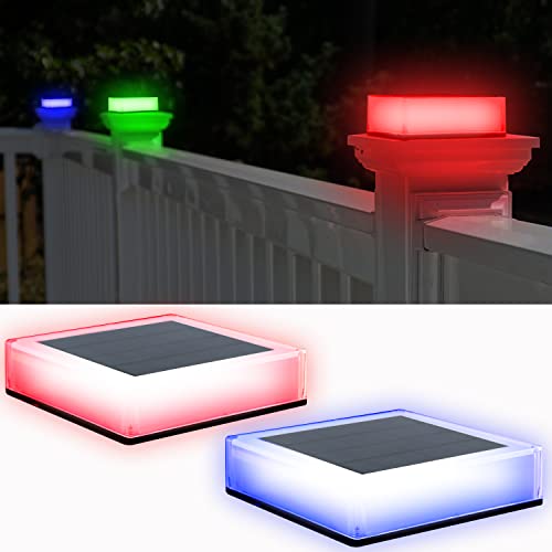 LINQELLY Solar Post Caps Lights, RGB Changing Color Solar Post Lights Outdoor, IP65 Waterproof Solar Powered Fence Deck Post Cap Lights for Garden Deck Patio (2 Pack)