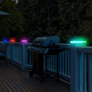 LINQELLY Solar Post Caps Lights, RGB Changing Color Solar Post Lights Outdoor, IP65 Waterproof Solar Powered Fence Deck Post Cap Lights for Garden Deck Patio (2 Pack)