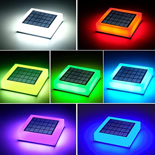 LINQELLY Solar Post Caps Lights, RGB Changing Color Solar Post Lights Outdoor, IP65 Waterproof Solar Powered Fence Deck Post Cap Lights for Garden Deck Patio (2 Pack)