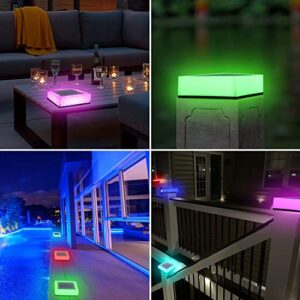 LINQELLY Solar Post Caps Lights, RGB Changing Color Solar Post Lights Outdoor, IP65 Waterproof Solar Powered Fence Deck Post Cap Lights for Garden Deck Patio (2 Pack)