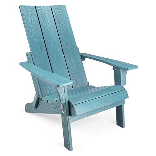 Cecarol Folding Adirondack Chair Wood Texture, Folding Chair Weather Resistant, Outdoor Patio Chair for Outside, Garden, Beach, Fire Pit Chair, Blue-AC02SF