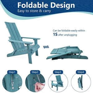 Cecarol Folding Adirondack Chair Wood Texture, Folding Chair Weather Resistant, Outdoor Patio Chair for Outside, Garden, Beach, Fire Pit Chair, Blue-AC02SF