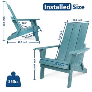 Cecarol Folding Adirondack Chair Wood Texture, Folding Chair Weather Resistant, Outdoor Patio Chair for Outside, Garden, Beach, Fire Pit Chair, Blue-AC02SF