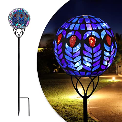 Afirst Solar Outdoor Garden Lights Decorative - Mosaic Solar Stakes Gazing Ball Waterproof Outdoor Lights Stakes for Pathway Yard Lawn Decoration(Multi)