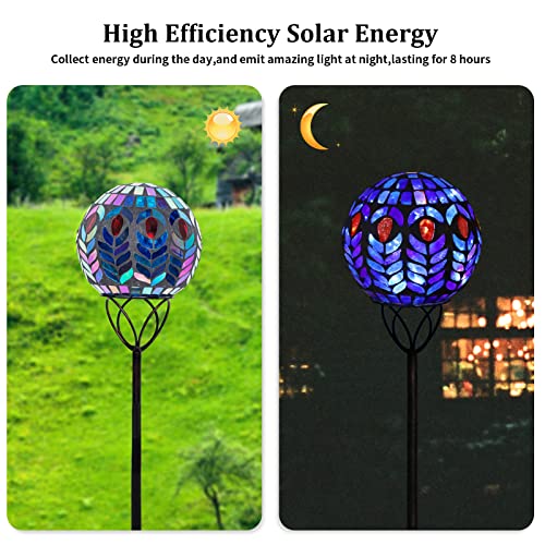 Afirst Solar Outdoor Garden Lights Decorative - Mosaic Solar Stakes Gazing Ball Waterproof Outdoor Lights Stakes for Pathway Yard Lawn Decoration(Multi)