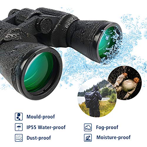 20x50 High Power Binoculars for Adults with Low Light Night Vision, Compact Waterproof Binoculars for Bird Watching Hunting Travel Football Games Stargazing with Carrying Case and Strap