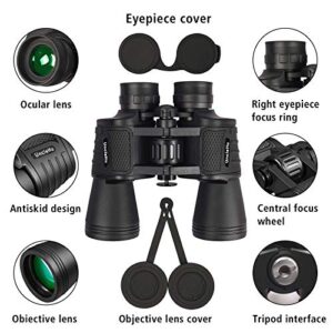 20x50 High Power Binoculars for Adults with Low Light Night Vision, Compact Waterproof Binoculars for Bird Watching Hunting Travel Football Games Stargazing with Carrying Case and Strap