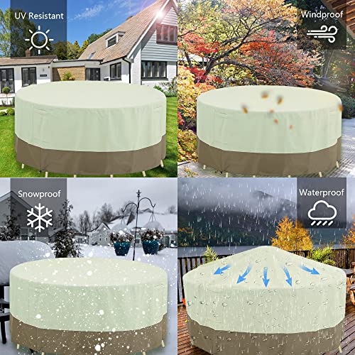 JIABOLANG Patio Furniture Covers, 100% Waterproof Outdoor Table Chair Set Covers, Anti-Fading Round Cover for Outdoor Furniture Set, UV Resistant, Beige & Brown, 62" DIAx28'' H